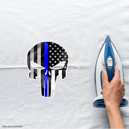 Thin Blue Line Skull Vinyl Iron-On Decal