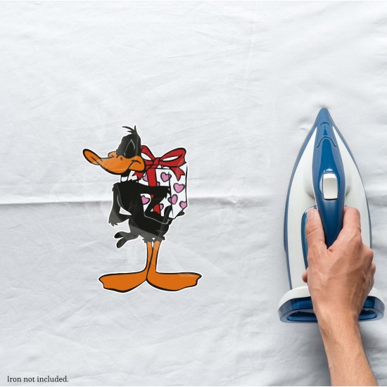 Looney Tunes Daffy Duck Heart Present Vinyl Iron-On Decal