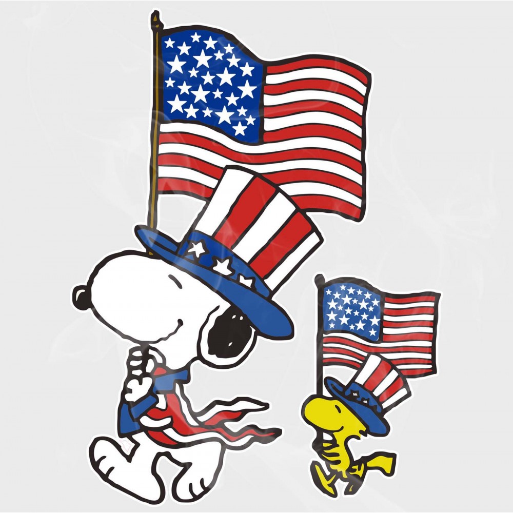 Peanuts Snoopy & Woodstock 4th of July Flags Static Cling Decal