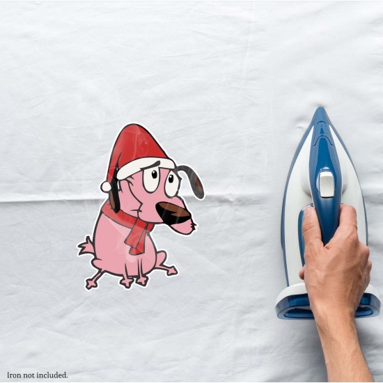 Courage the Cowardly Dog in Christmas Santa Hat Vinyl Iron-On Decal